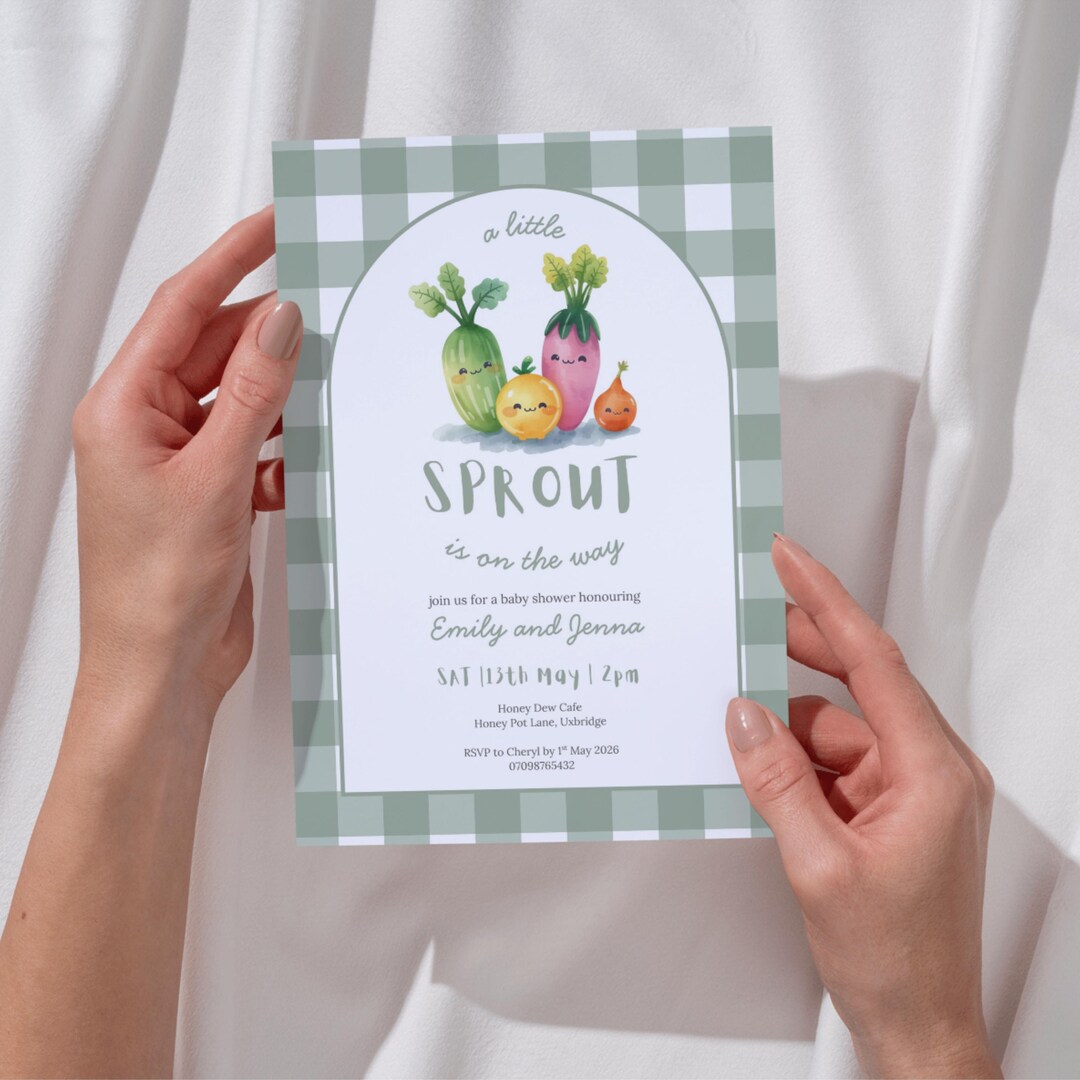 Editable Little Sprout Baby Shower Theme Invitation Template. Botanical ...