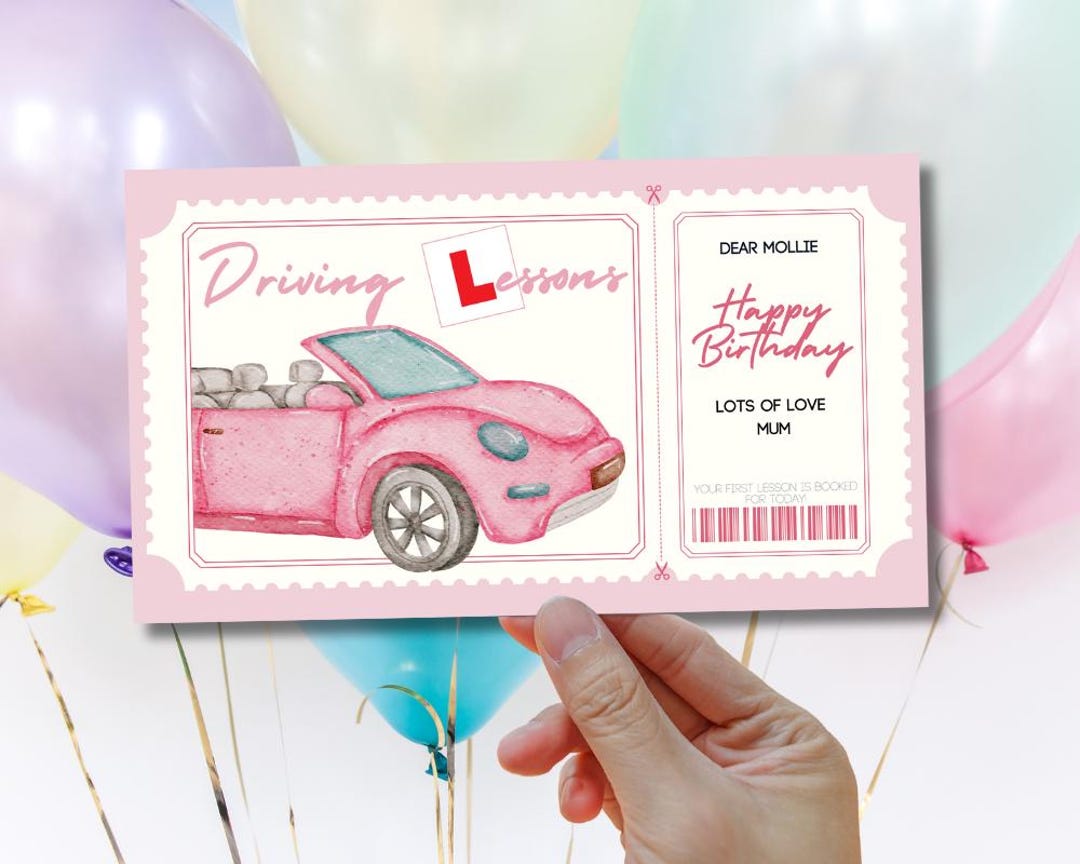 Editable Driving Lesson Voucher | Personalised Pink Learn to Drive ...