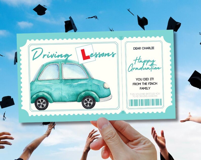 Editable Driving Lesson Voucher | Personalised Aqua Blue Learner Driver ...