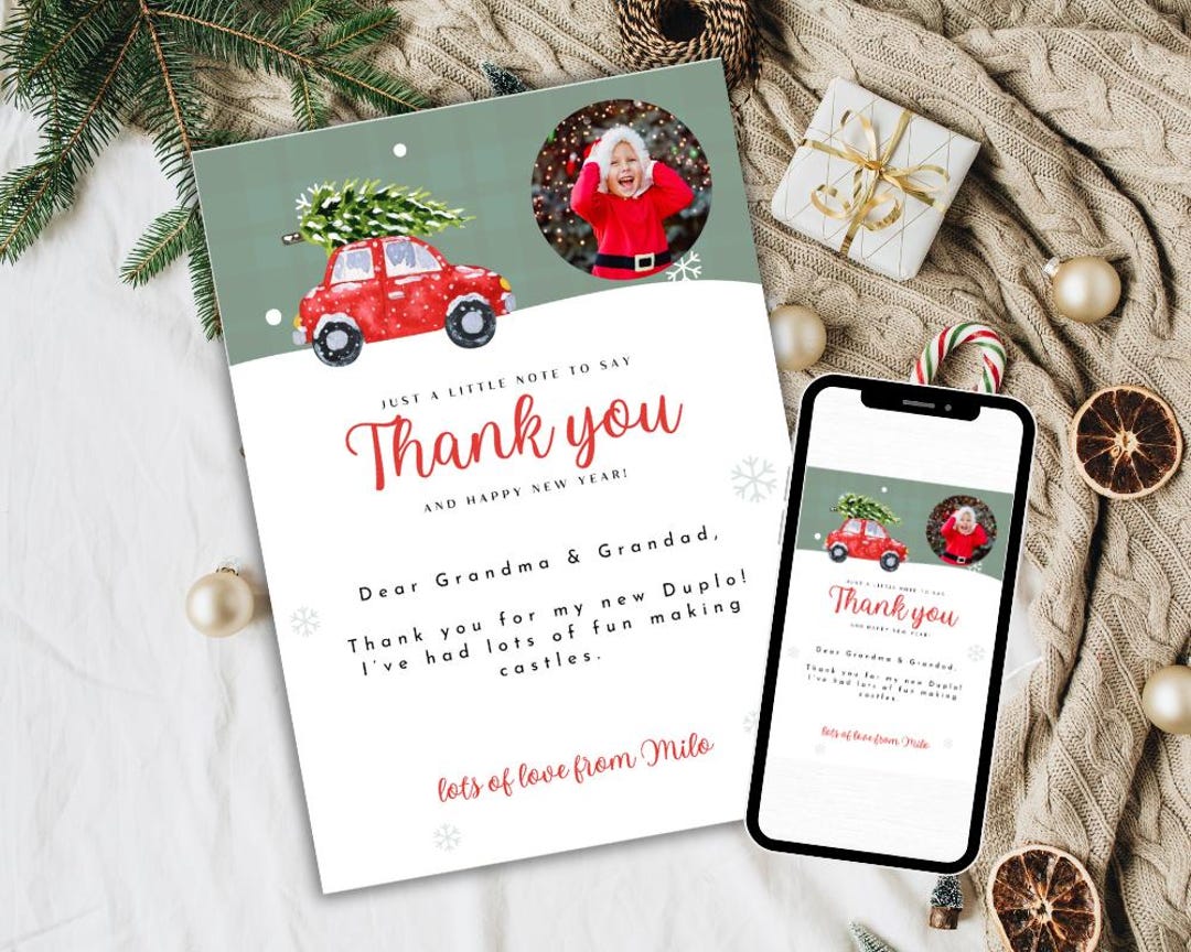Editable Christmas Photo Thank You Card, Printable & Digital Ecard ...