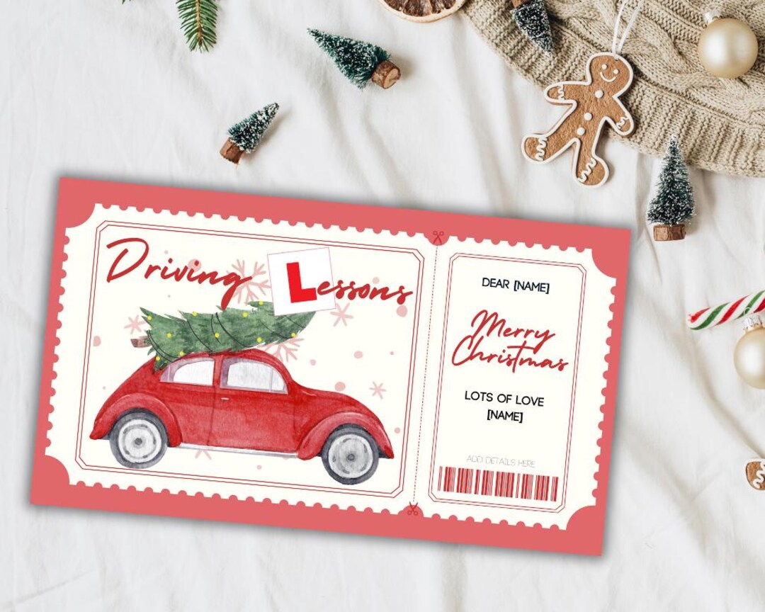 Personalised Christmas UK Driving Lesson Voucher, Editable Gift Card ...