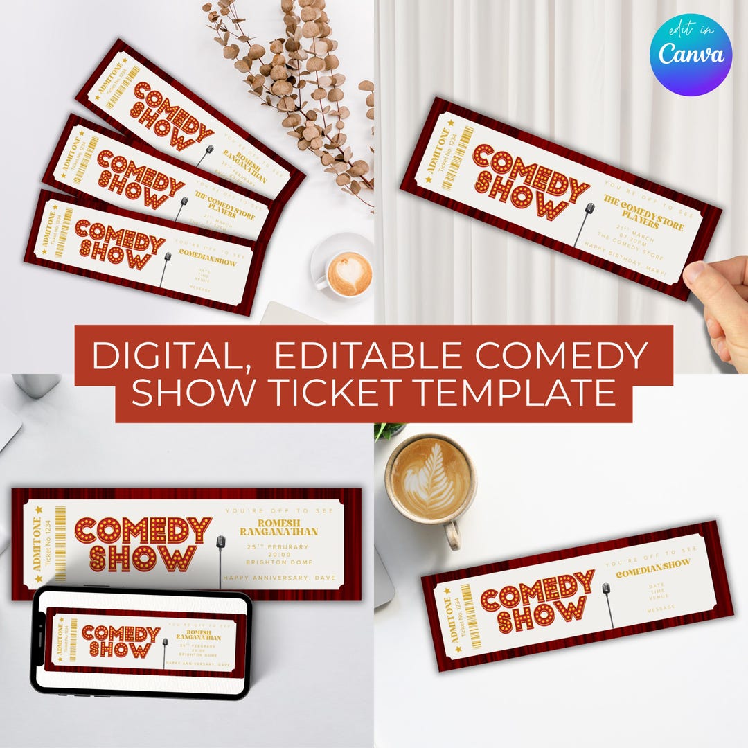 Editable Comedy Show Ticket Template | Printable & Digital Stand-up ...