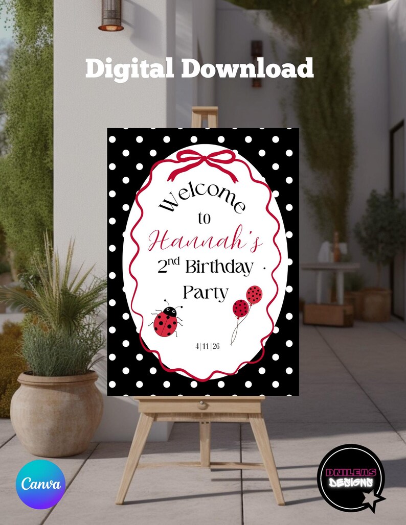 Ladybug Birthday Welcome Sign, Editable Polka Dot Party Decor (digital ...