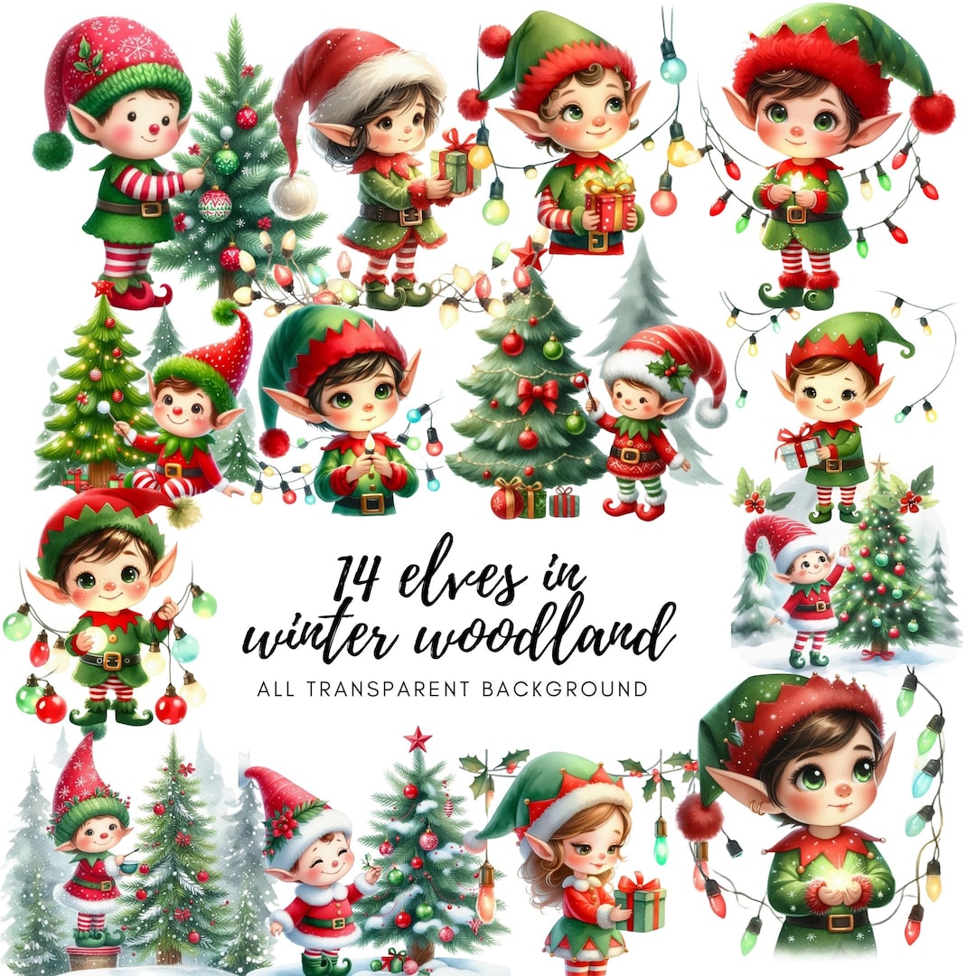 16 Elves in Winter Wonderland Png, Christmas Elf, Snow, Ornament, - Etsy