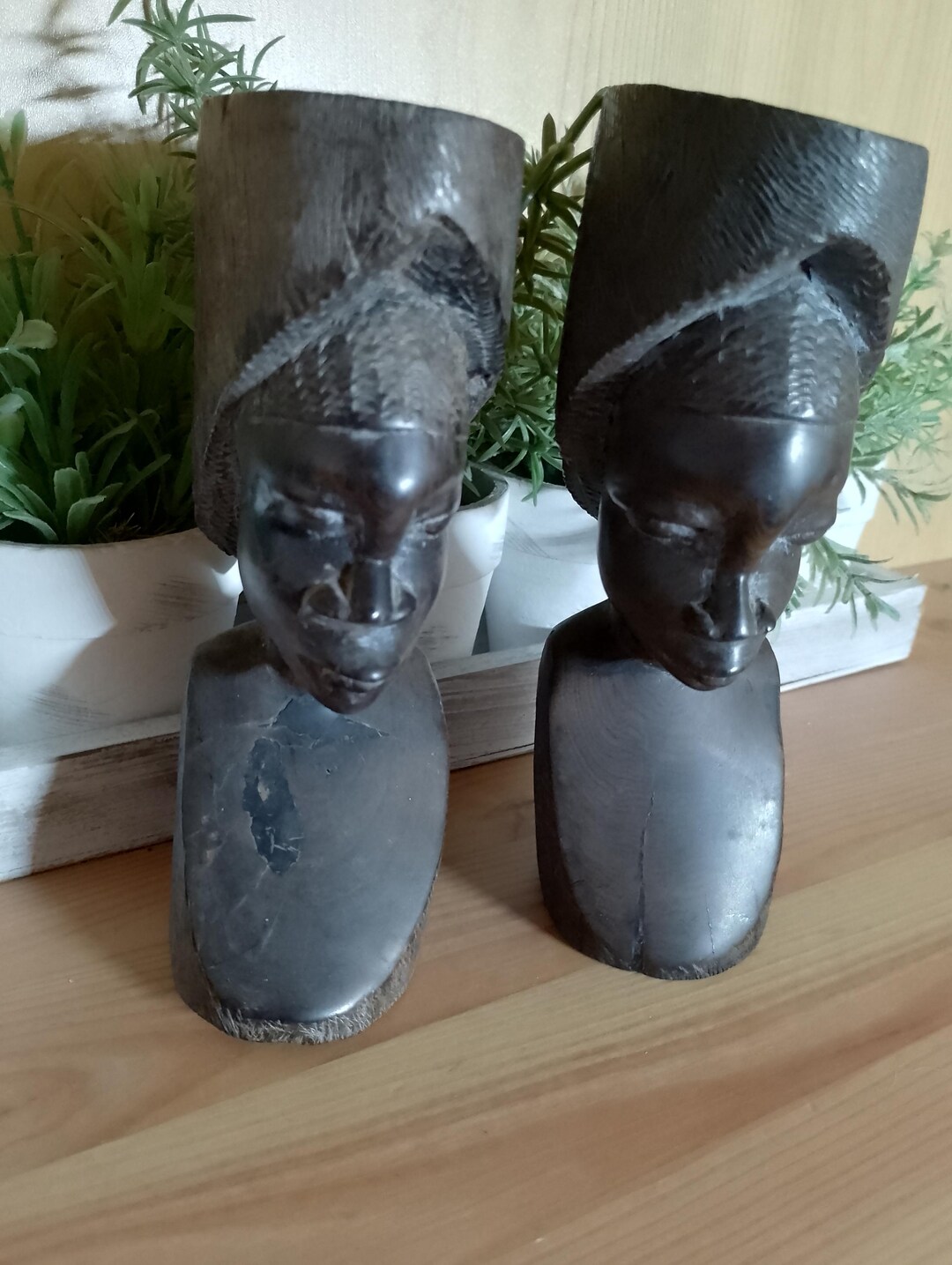 Two Head Sculptures African Tribal Carved Ebony Wood - Etsy