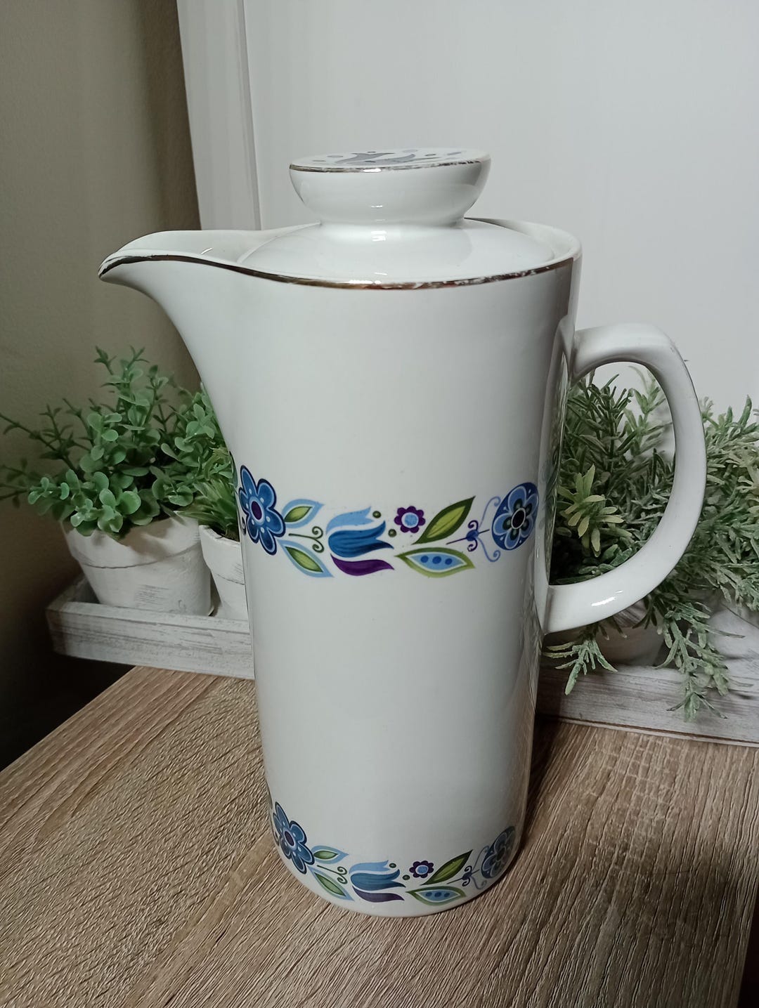 1960s Alfred Meakin Glo White Ironstone Tea Coffee Pot Retro Blue ...