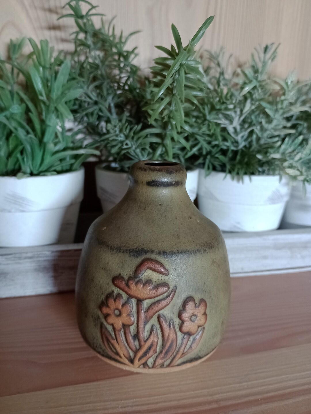 Tremar Vintage Bud Vase With Botanical Relief and Rustic Colours - Etsy