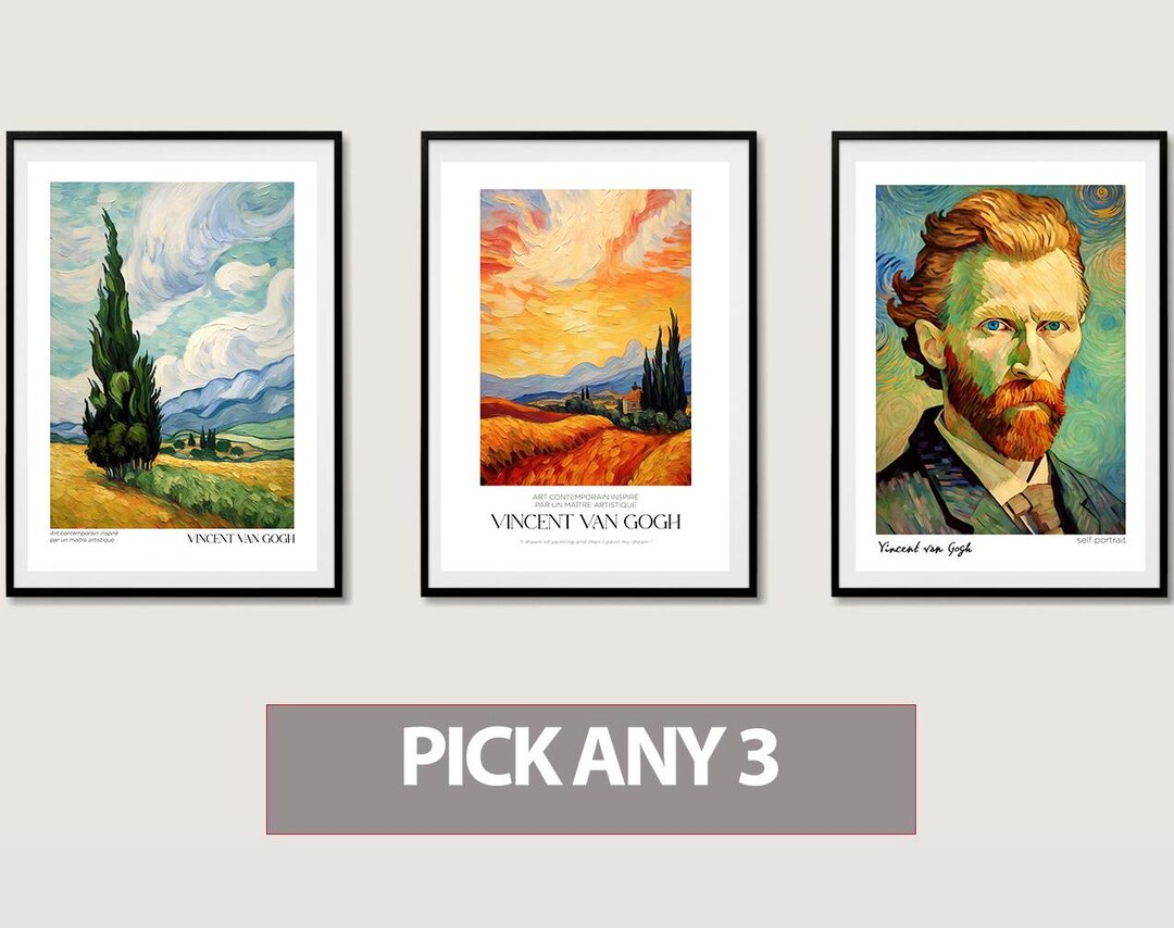 Van Gogh Inspired Matte Vertical Posters, Set of 3 Prints for Art ...
