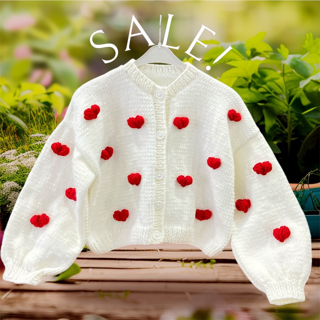 Heart Cardigan, Heart Knit Cardigan, Chunky Heart Knitwear, Handmade ...