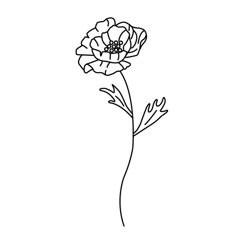 August Poppy Birth Flower Fine Line Art-high Resolution for Tattoo - Etsy