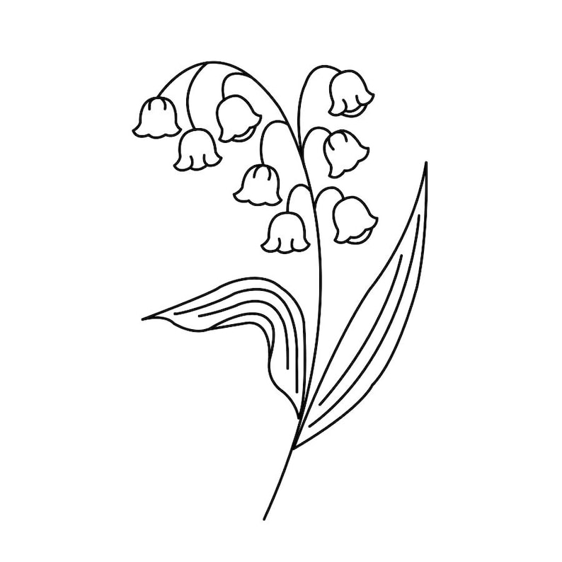 May Lily of the Valley Birth Flower Fine Line Art - High Resolution for ...