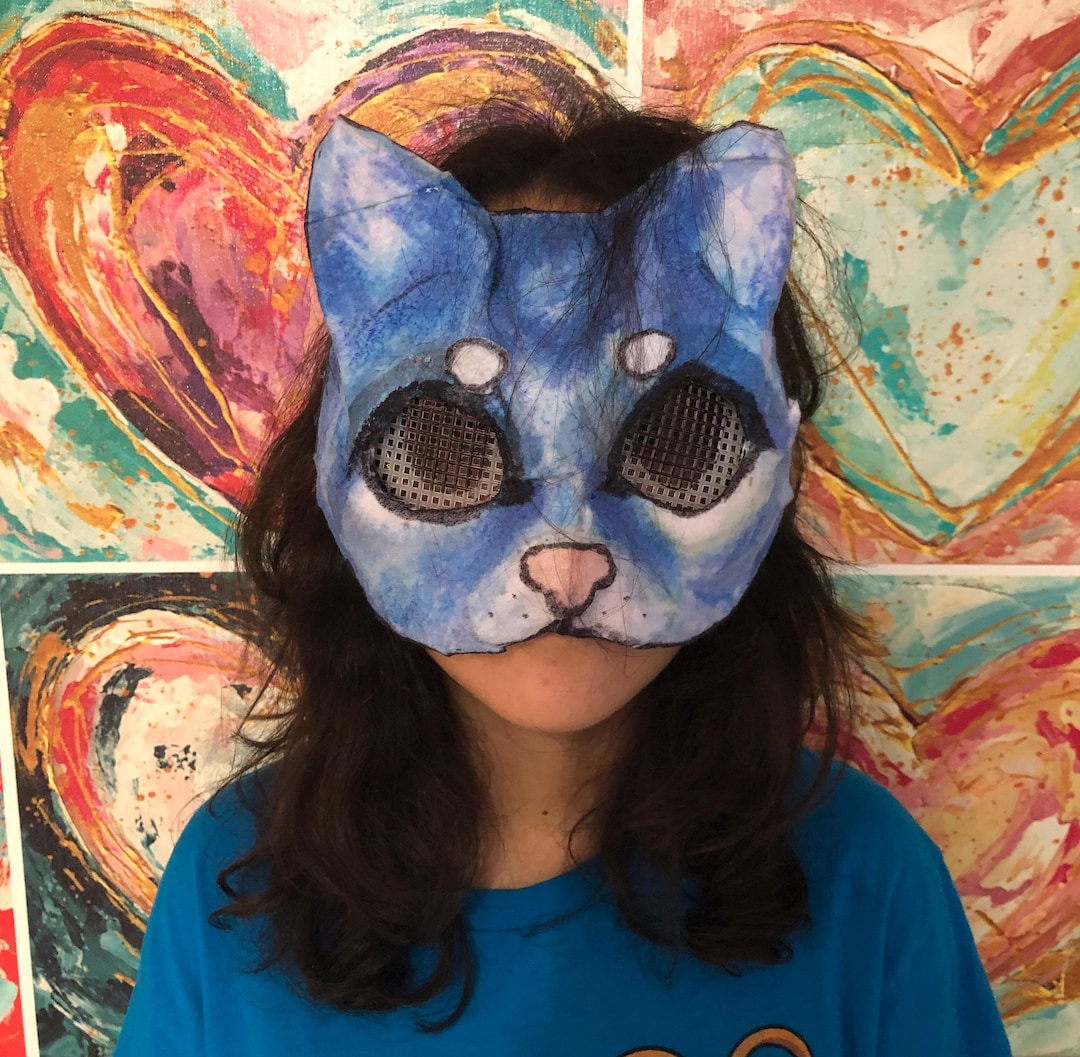 Therian Cat Mask Pre-made - Blue & White - Hand Painted - Therian Gear ...