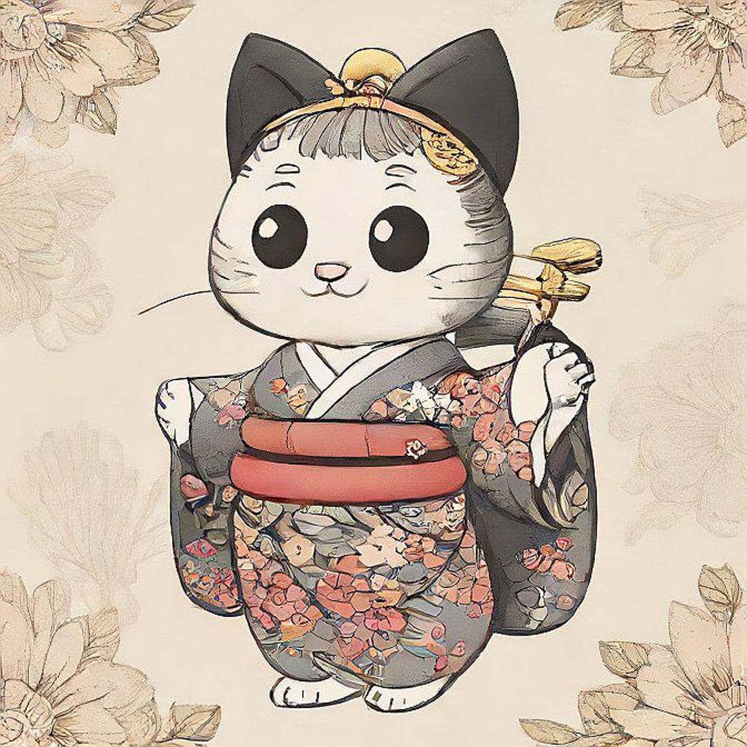 Cats in Kimonos Adult Coloring Pages | Japanese Cat Art | Printable ...
