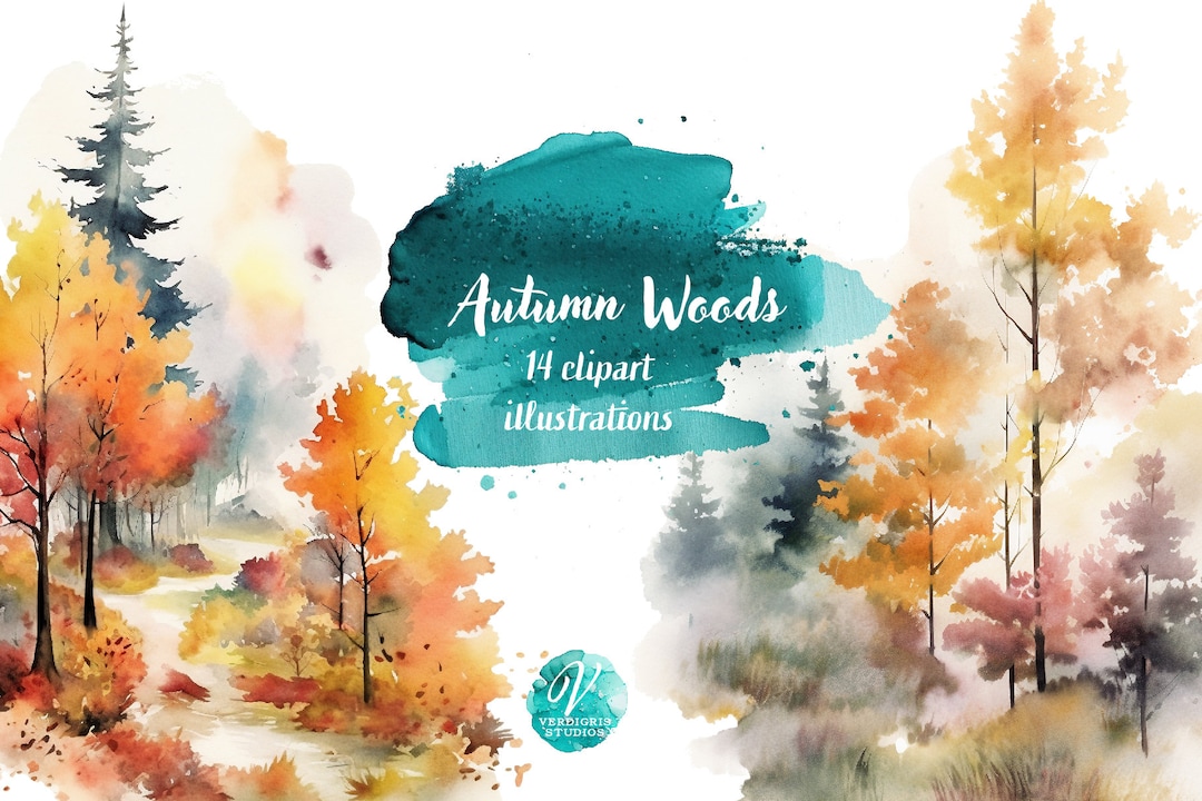Watercolor Autumn Forest Vignettes - Rustic Digital Download for ...
