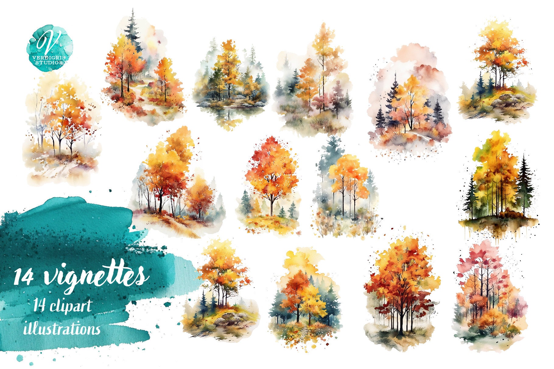 Watercolor Autumn Forest Vignettes Rustic Digital Download for ...