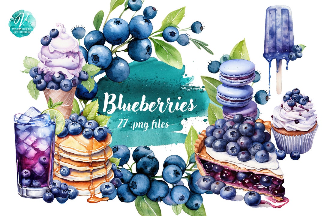 Watercolor Blueberries Graphics Digital Clipart | PNG Illustrations ...