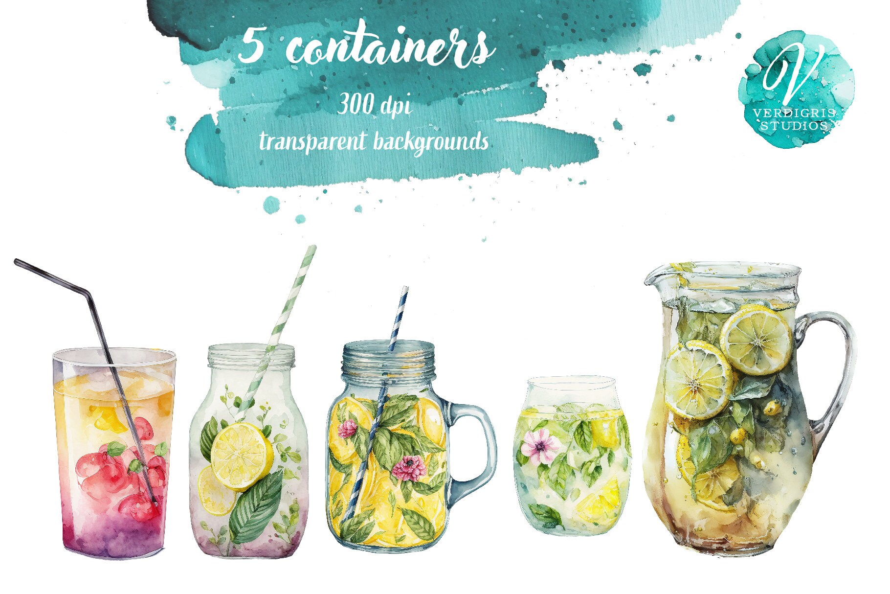 Digital Watercolor Lemonade Clipart Elements, Instant Download ...