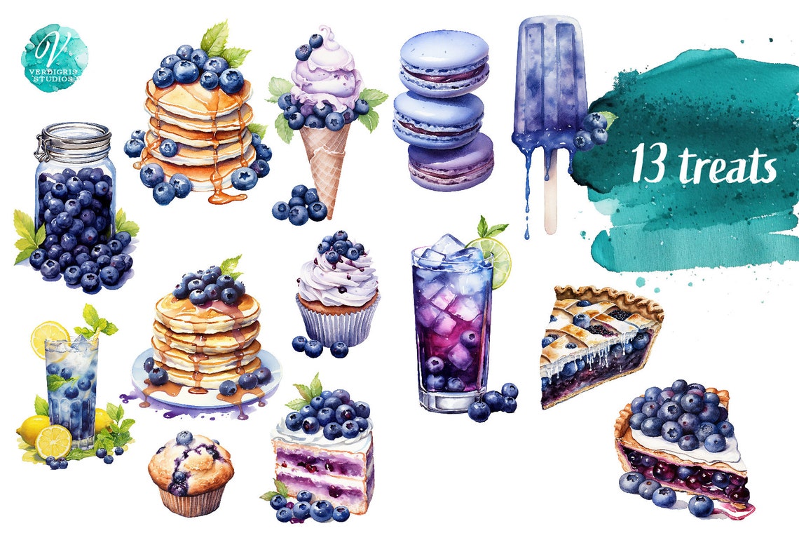 Watercolor Blueberries Graphics Digital Clipart | PNG Illustrations ...