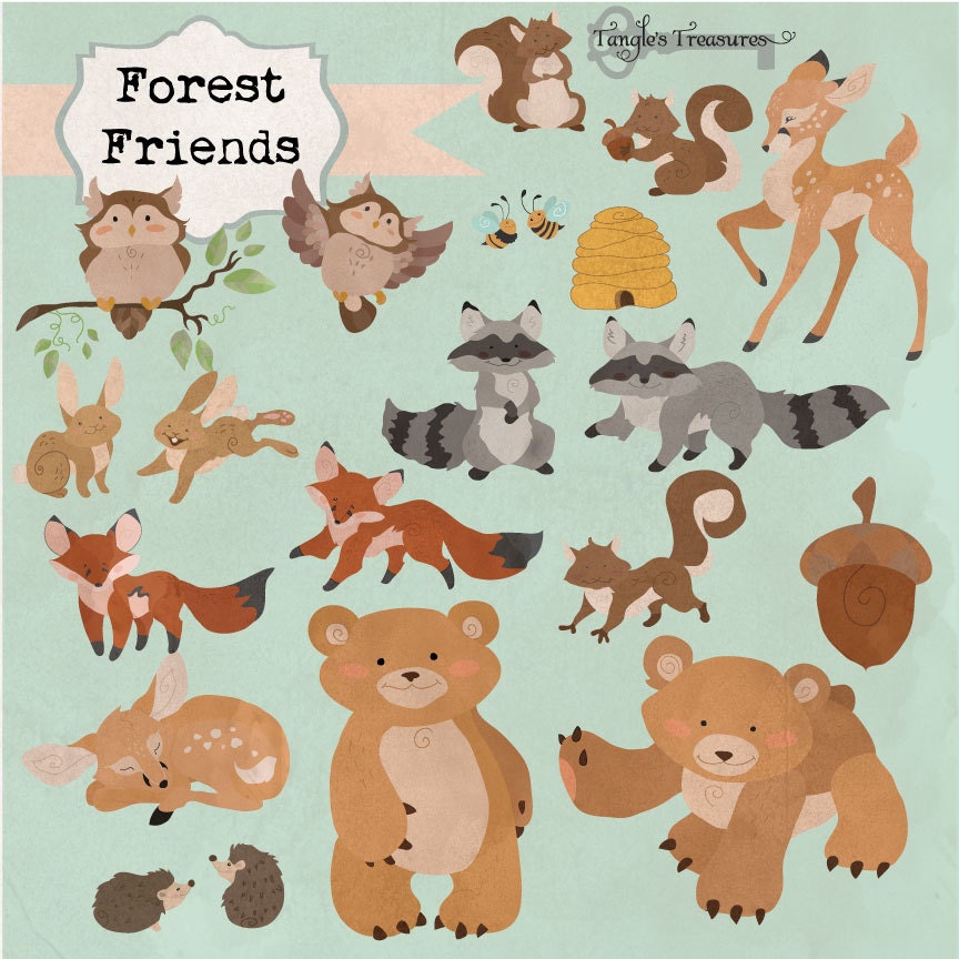 50% off SALE Instant Download forest Friends Watercolor Animals Digital ...