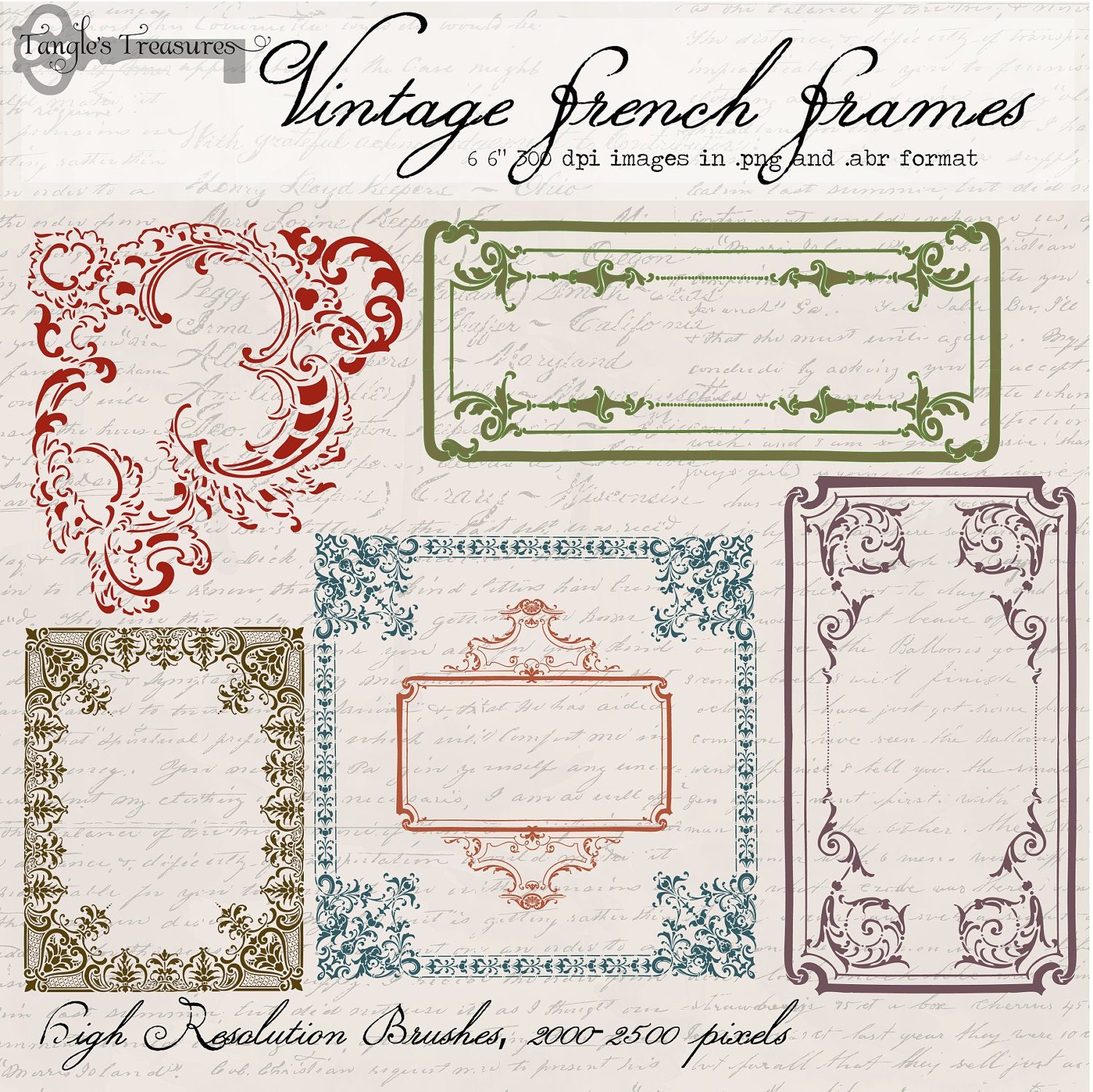 Vintage French Frames digital clip art and photoshop brushes: | Etsy
