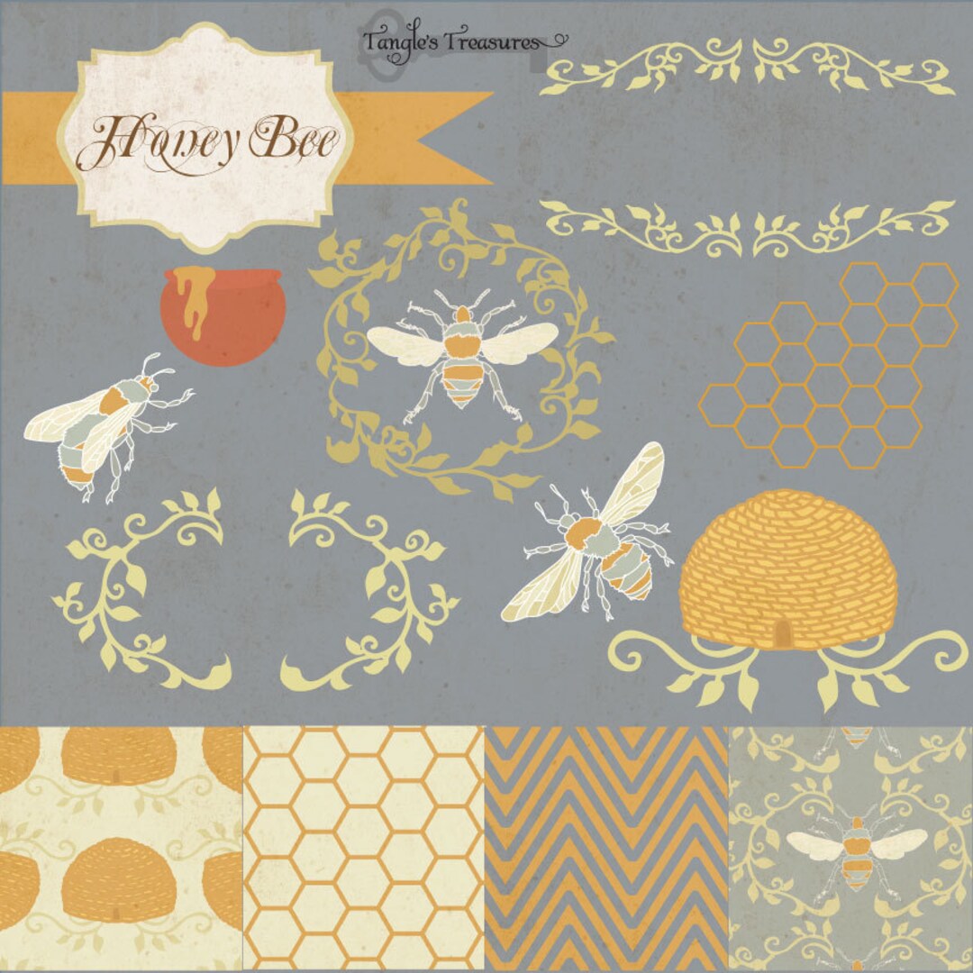 Instant Download - Honey Bees: Digital Clipart and Paper Set - Etsy