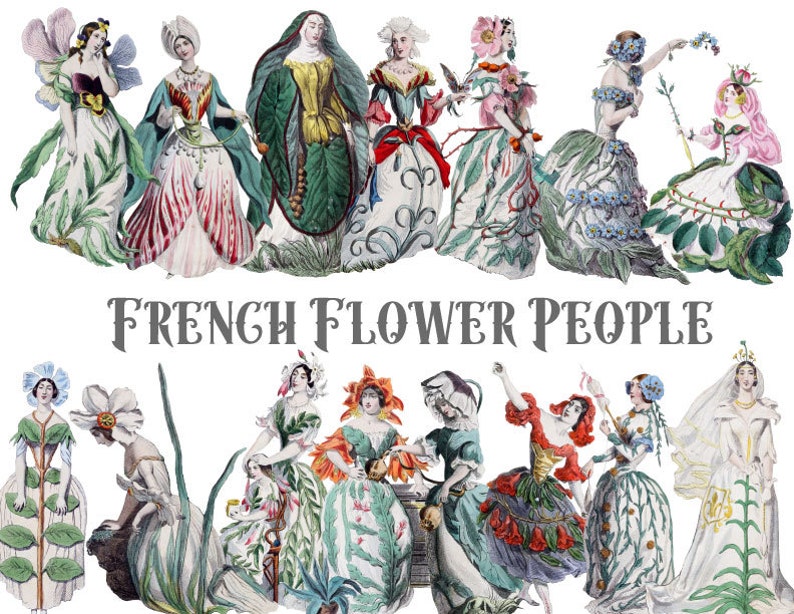 50% OFF SALE! Vintage Clipart, French Flower People Illustrations. - Etsy