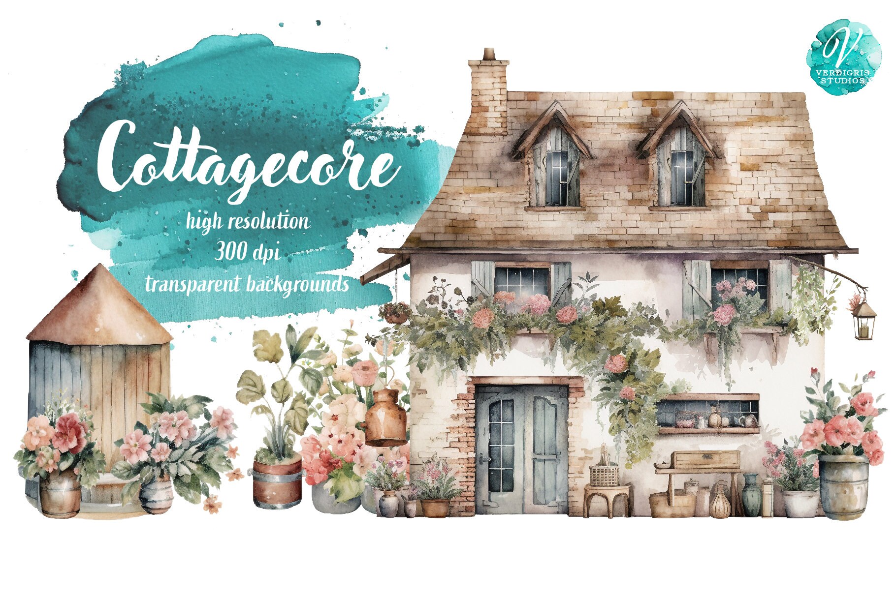 Watercolor Cottagecore Rustic Digital Download for - Etsy
