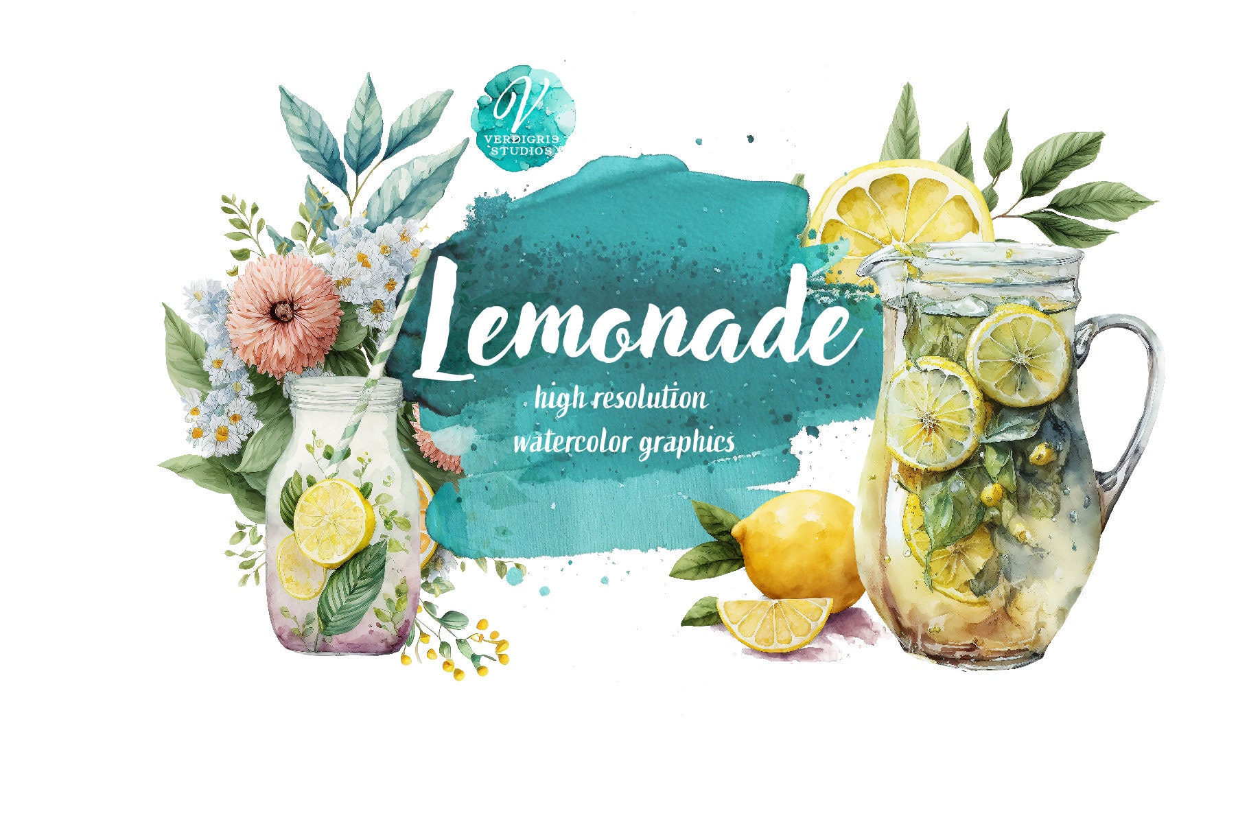 Digital Watercolor Lemonade Clipart Elements, Instant Download ...