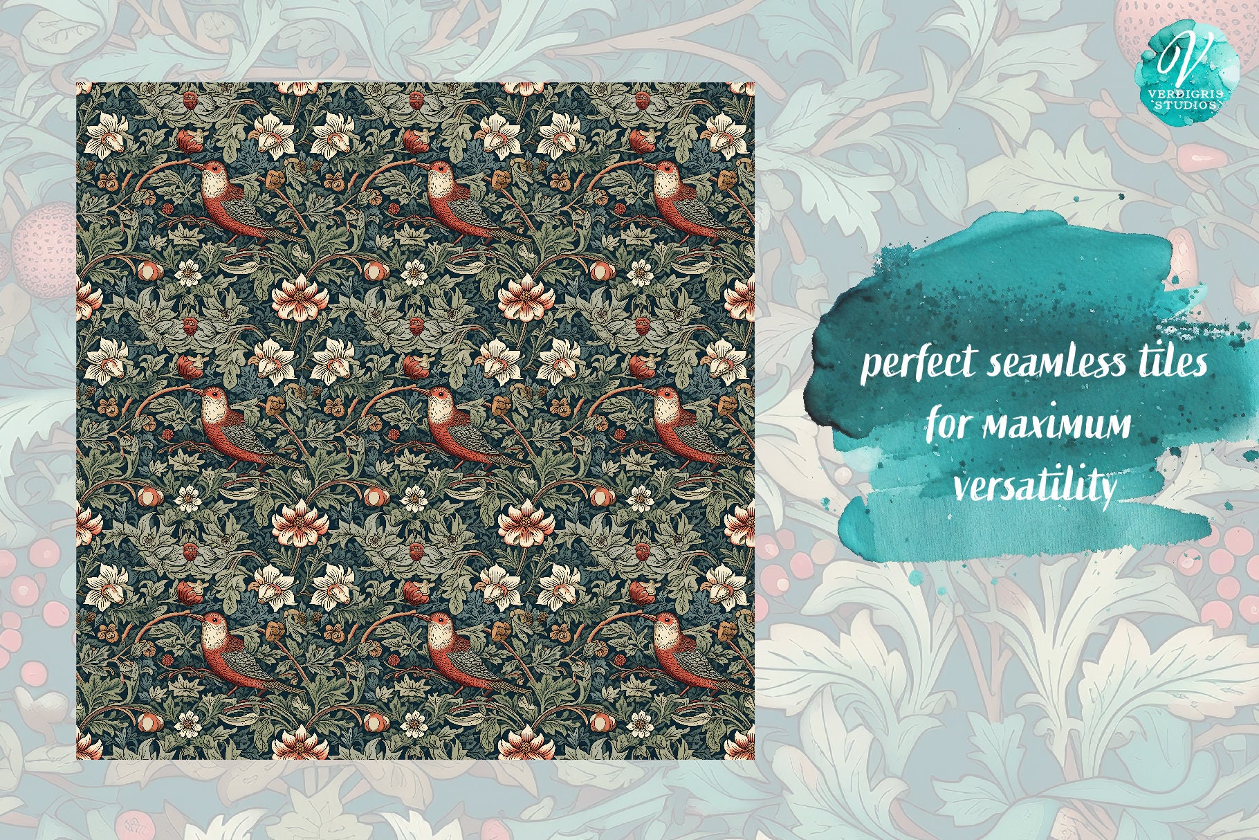 Seamless Patterned Paper - Old World Christmas , William Morris Style ...