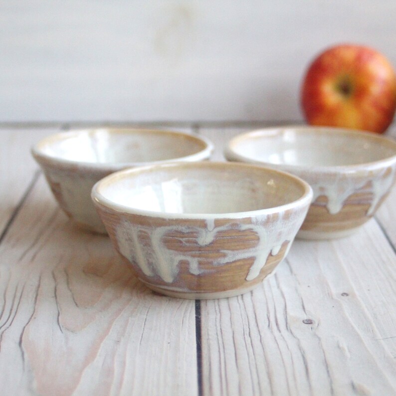 Set of Three Small Ceramic Prep Bowls in Rustic Dripping White - Etsy