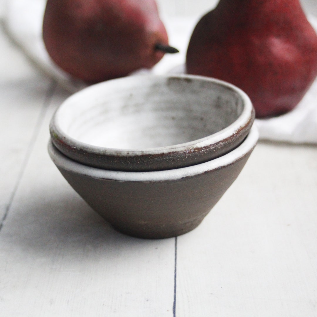 Pair of Two Small Rustic Bowls Chocolate and Marshmallow Raw Stone ...
