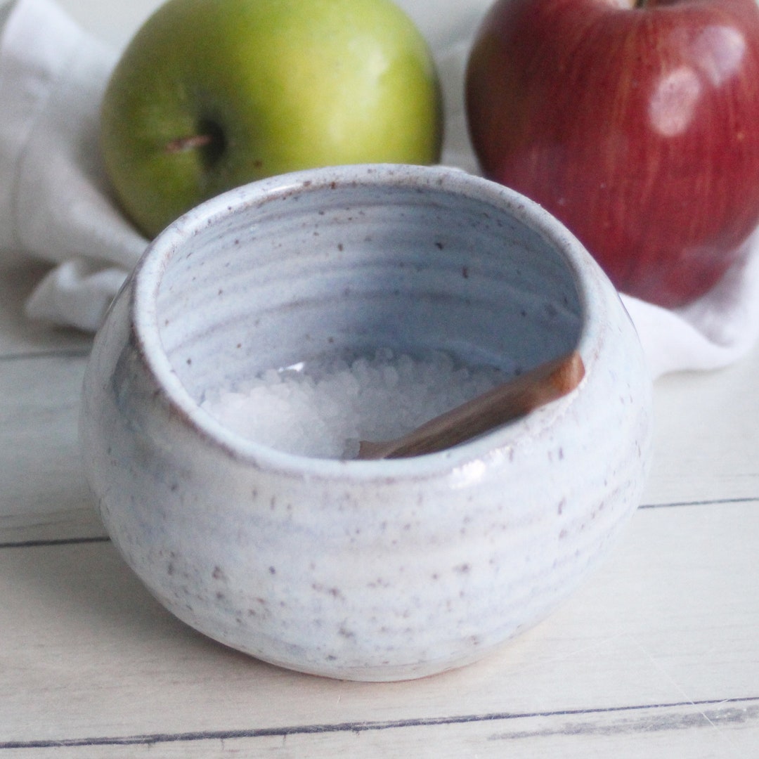 Rustic Salt Cellar in Icy White Glaze, Ceramic Salt Pig, Speckled ...
