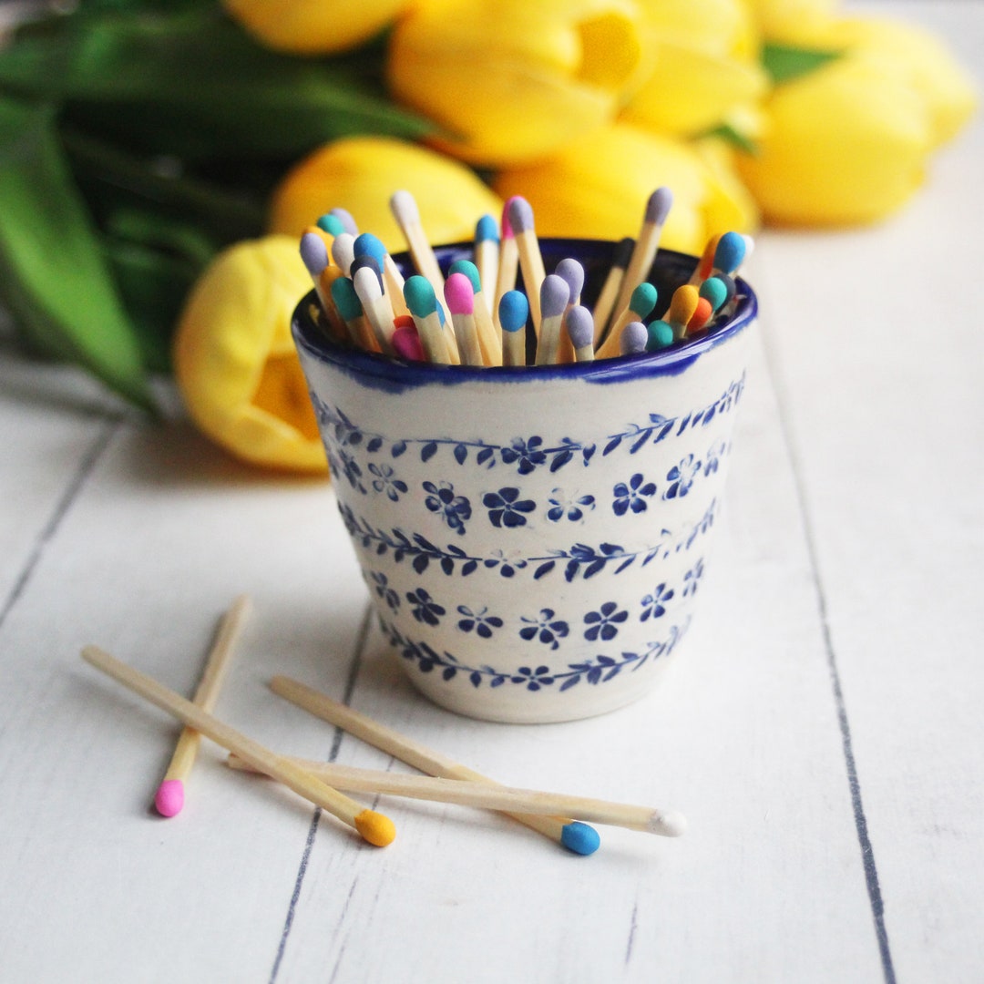 Match Striker Cup, Blue and White Match Holder, Handmade Ceramic ...