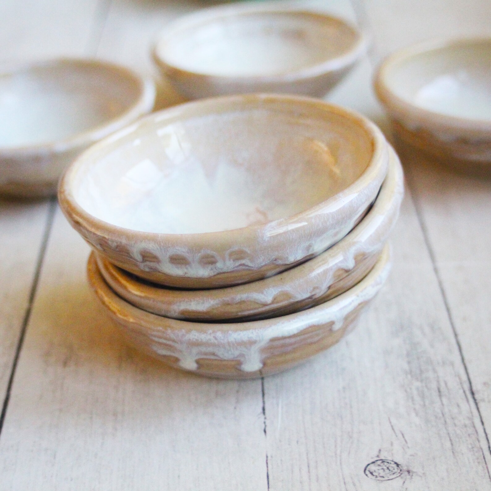 Set of Three Small Ceramic Prep Bowls in Rustic Dripping White | Etsy