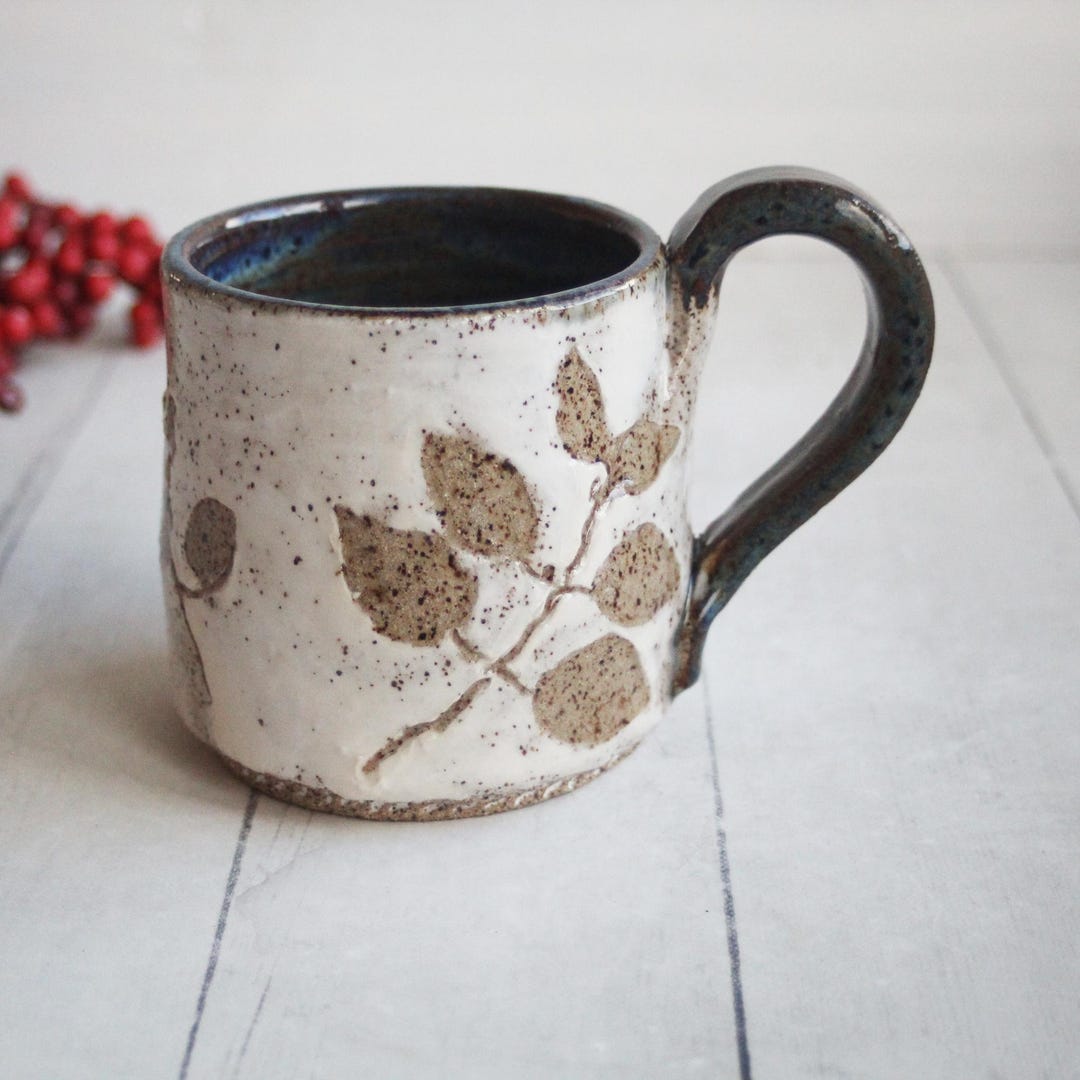 Rustic Nature Pottery Mug With Pressed Fairy Lilac Leaves Impression ...