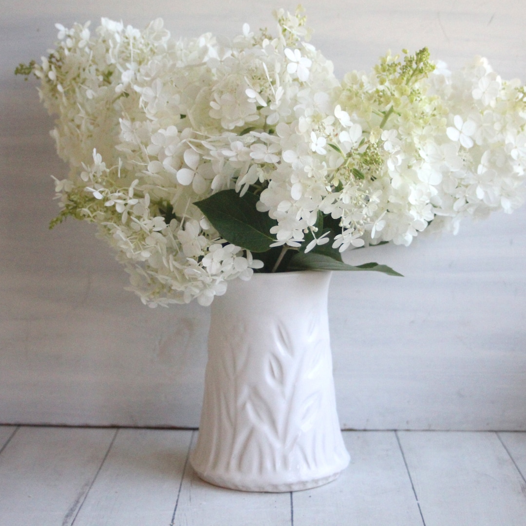 Hand Carved Rustic Modern Ceramic Vase in Matte White Glaze, Minimalist ...