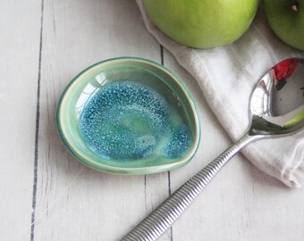Large Spoon Rest in Shimmering Green Glaze Pottery Dish | Etsy