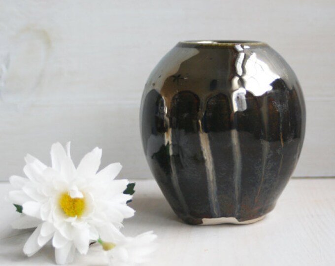 Shiny Vase Silver Metallic and Black Dripping Glaze Stoneware - Etsy