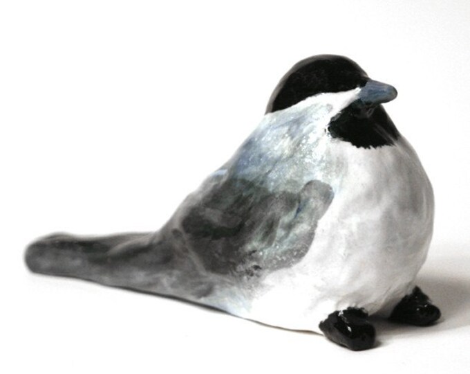Chickadee Sculpture - Black and White Ceramic Bird - Chickadee Statue ...