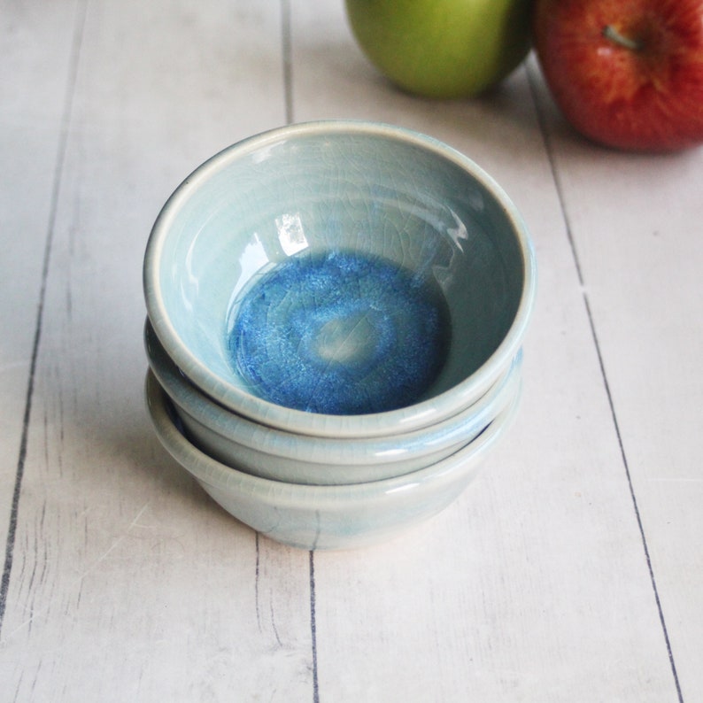 Sea Glass Blue Small Kitchen Bowls Set of Three Ceramic - Etsy