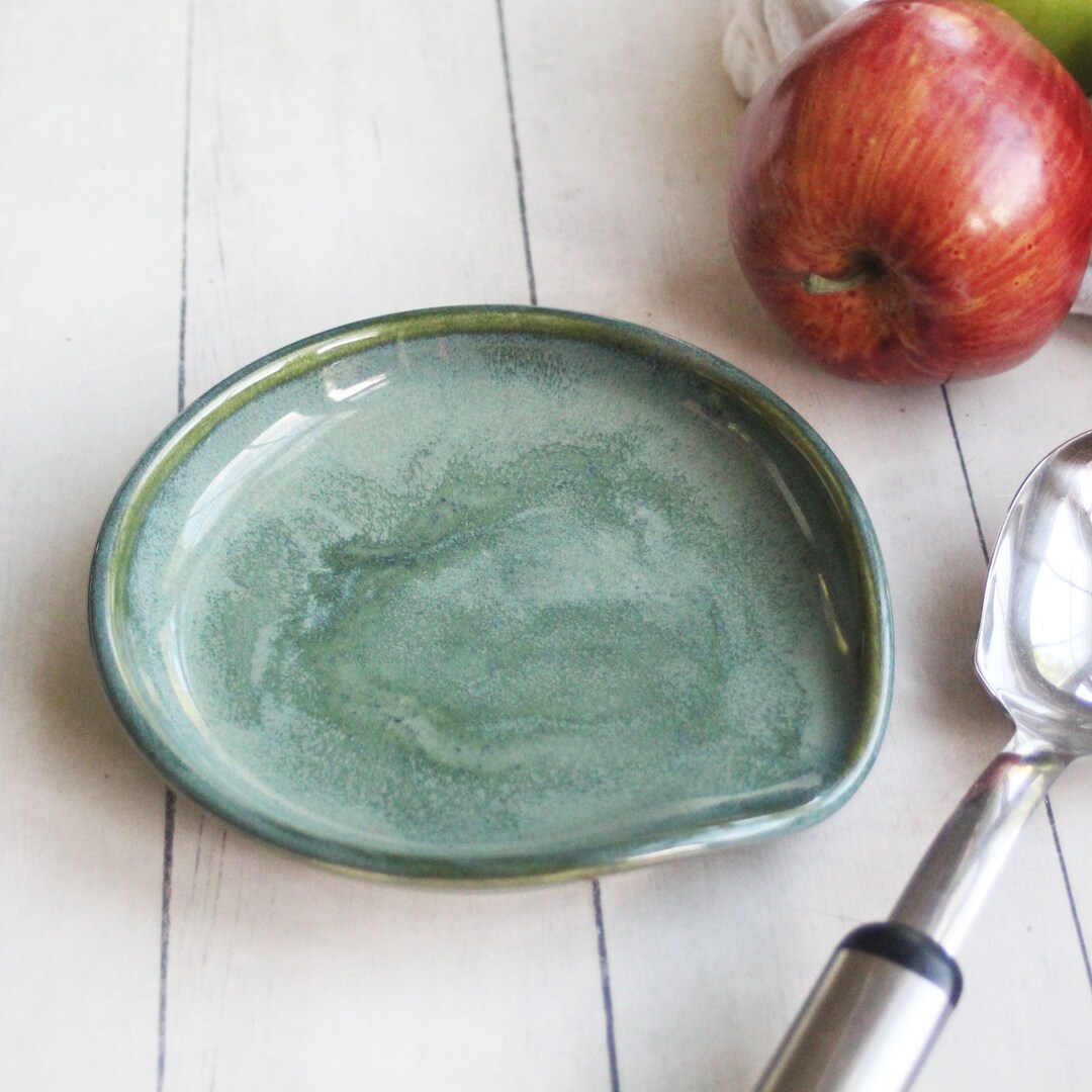 Large Spoon Rest, Handmade Kitchen Utensil Holder in Hunter Green Glaze ...