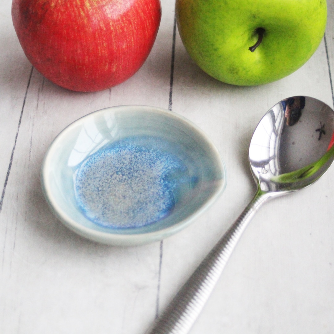 Small Sea Glass Blue Pottery Spoon Rest: Handmade Ceramic Tea Spoon ...