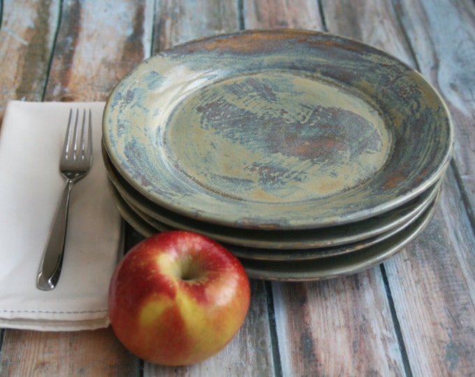 Ceramic Dinner Plates Rustic Green Plates Handmade Set of Four Rustic ...