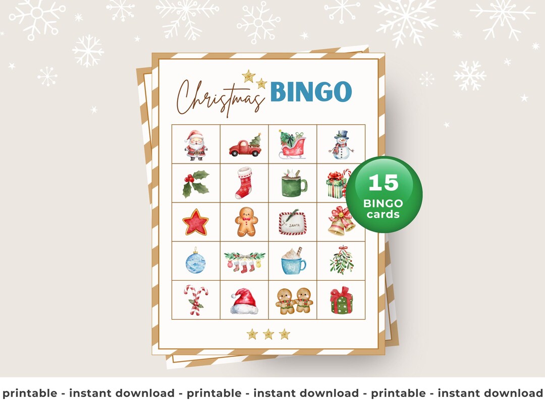 Printable Christmas Bingo Game / Cards Christmas Activity Kids / Adults ...