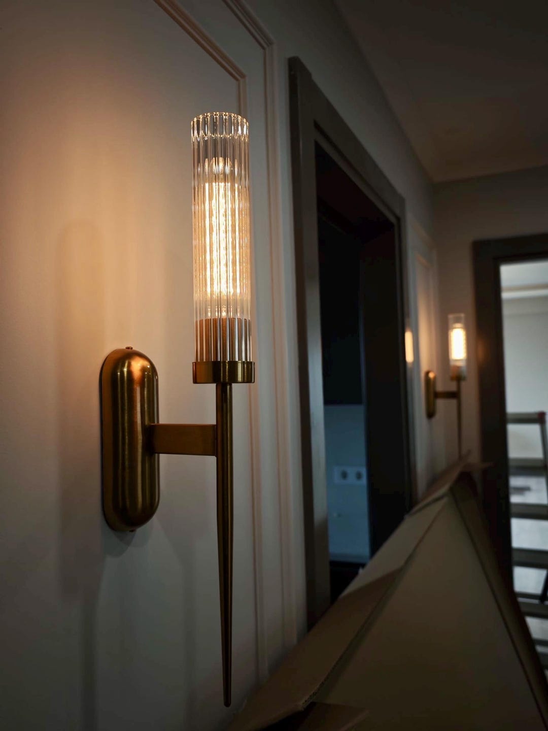 Elegant Fluted Glass Wall Sconce – Solid Brass, Handcrafted Quality ...