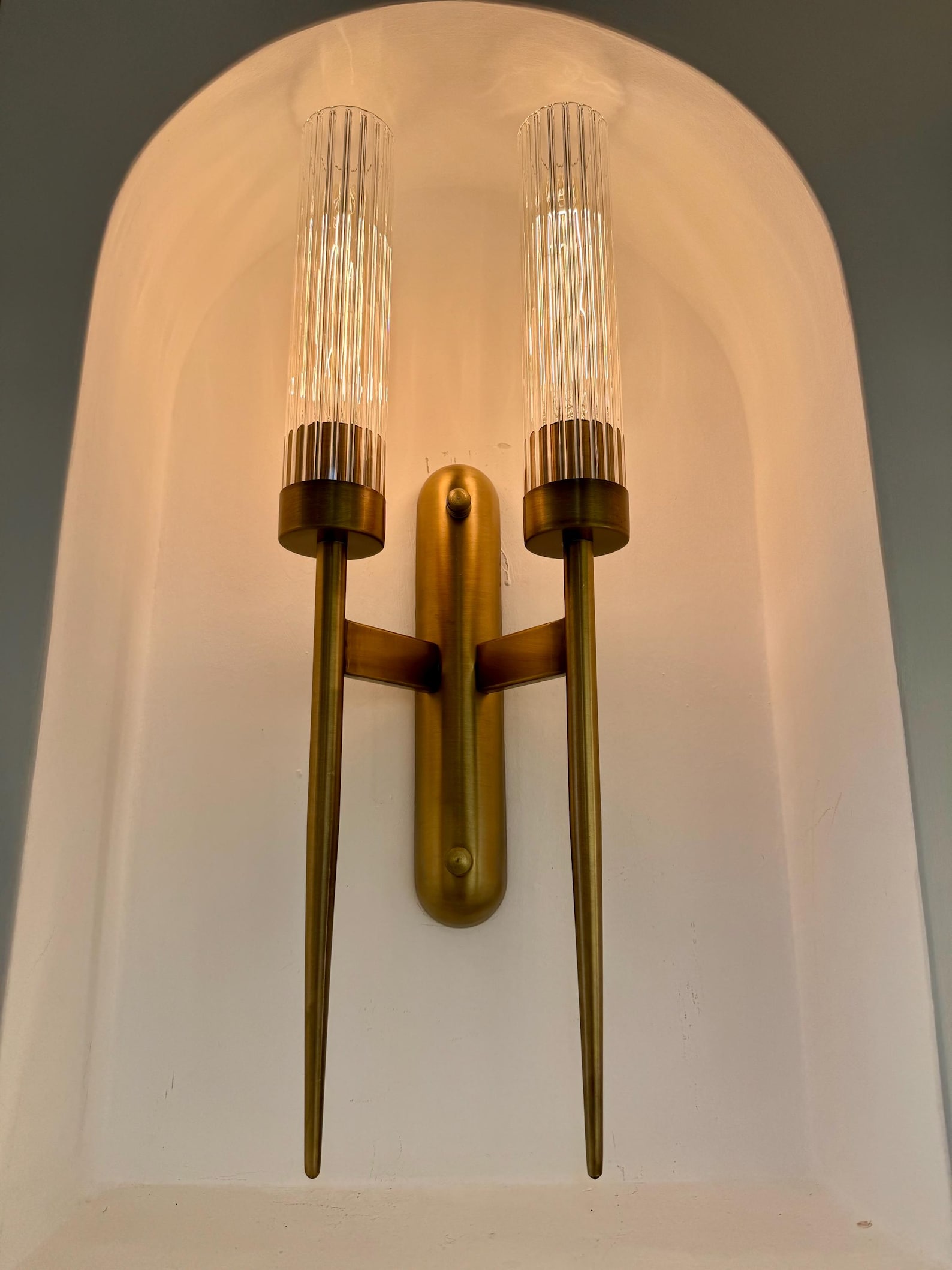 Elegant Fluted Glass Wall Sconce – Solid Brass, Handcrafted Quality ...
