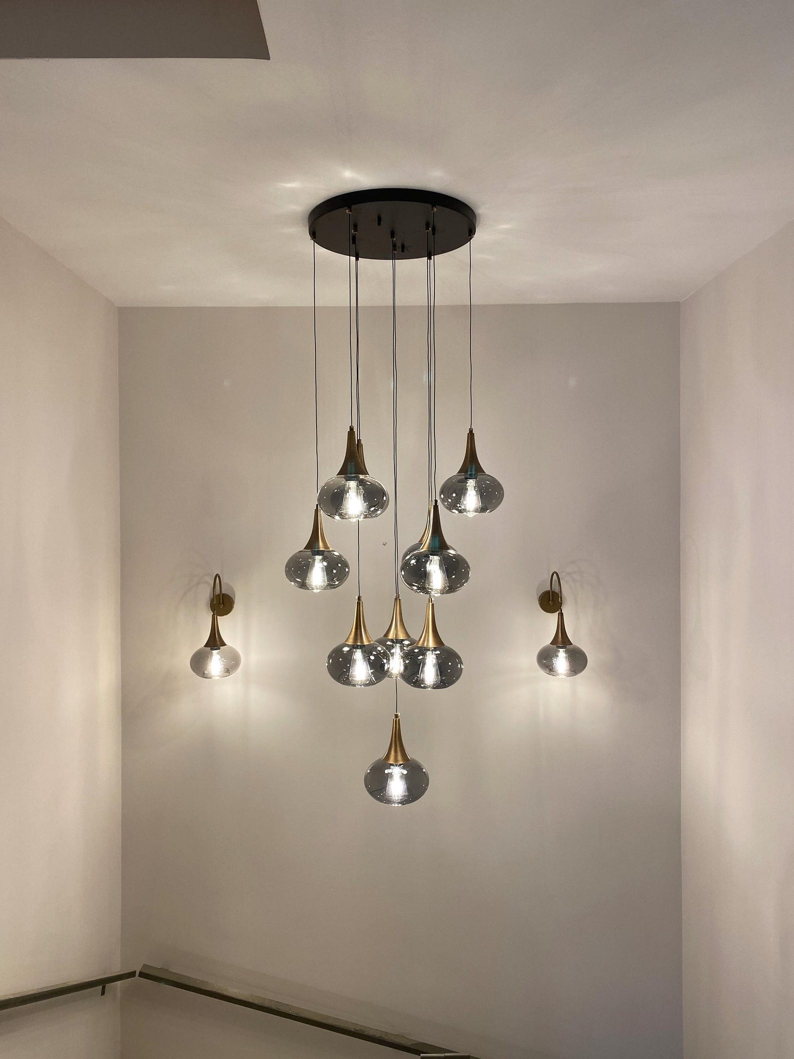 Balloon Pendant Light, Blown Glass Chandelier, Stairwell Chandelier ...