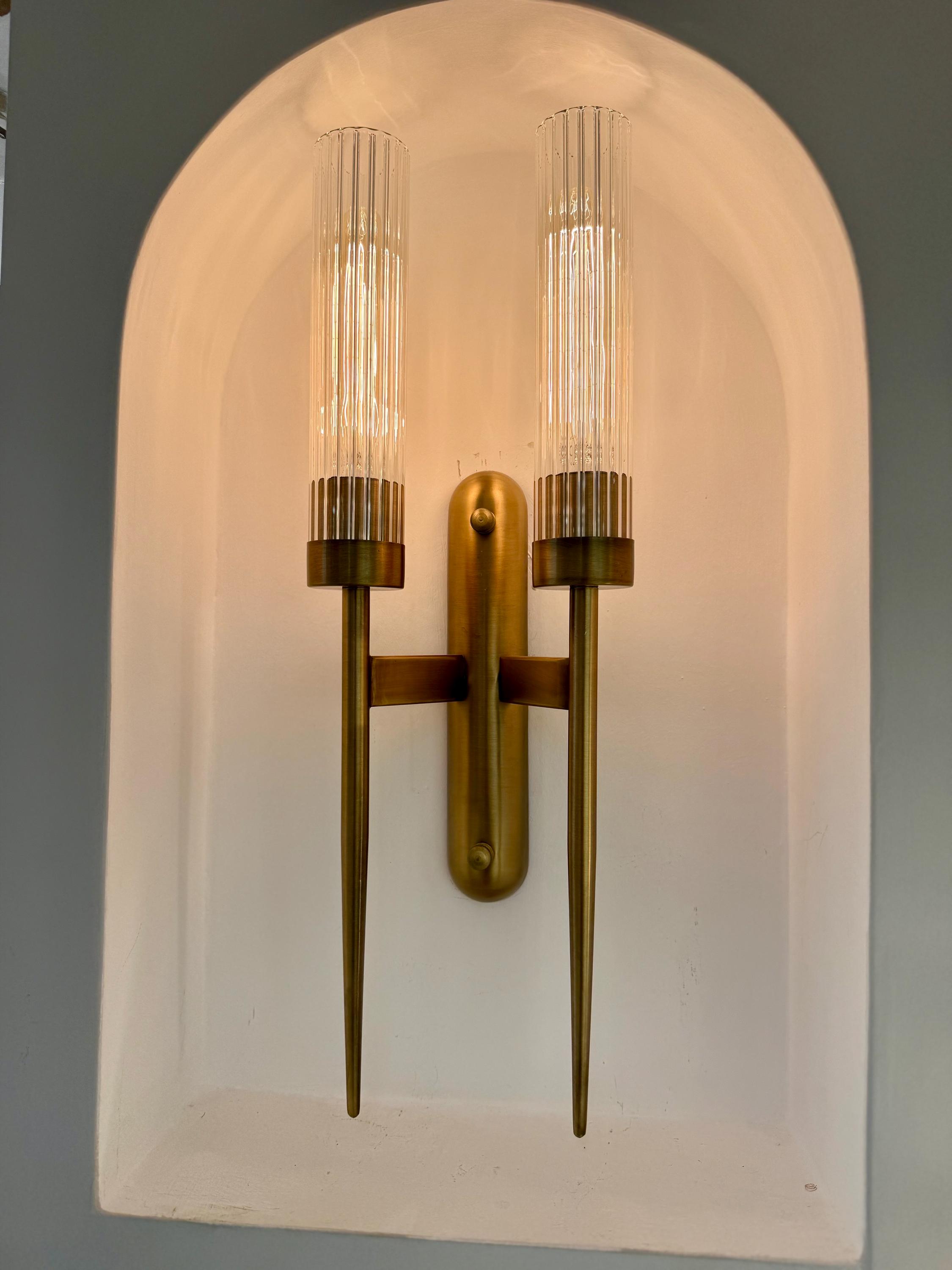 Elegant Fluted Glass Wall Sconce – Solid Brass, Handcrafted Quality ...