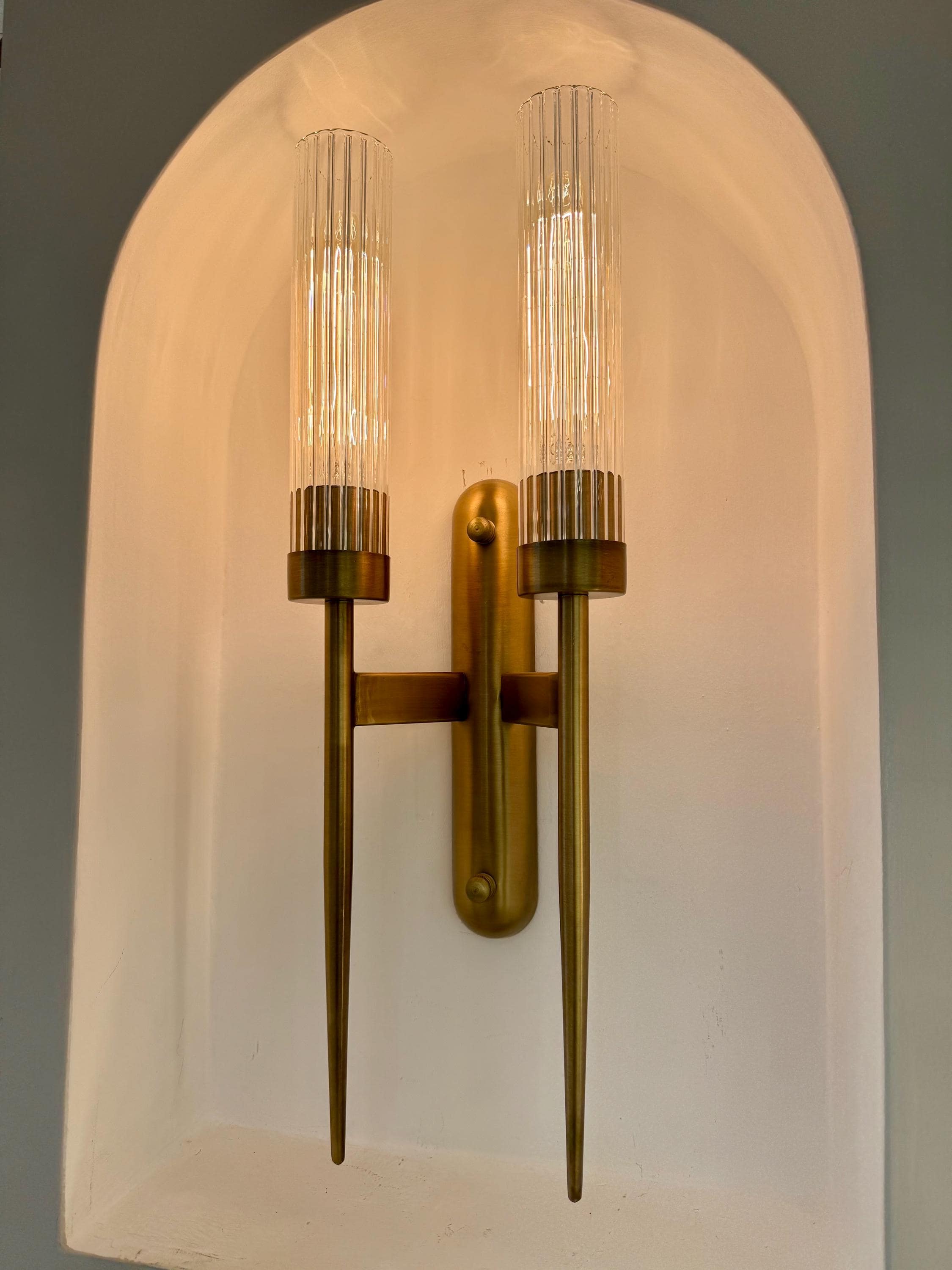 Elegant Fluted Glass Wall Sconce – Solid Brass, Handcrafted Quality ...