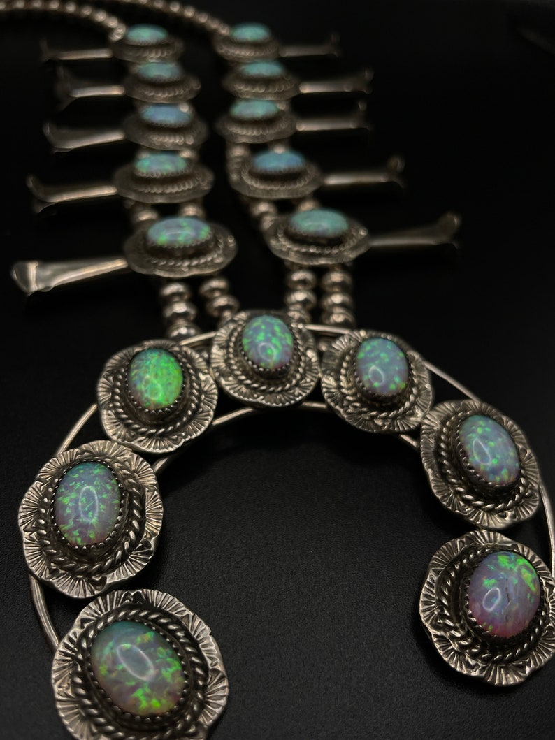 Necklace: Bobby Etsitty Opal Squash Blossom - Etsy